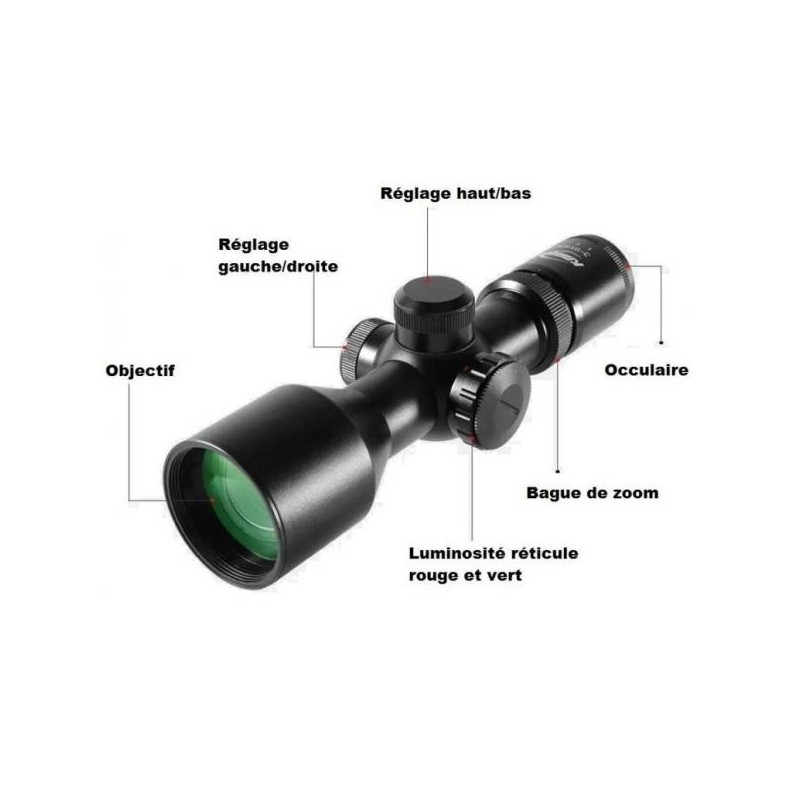 Lunette de tir 3-9x40 compacte avec réticule Mil dot illuminé colliers ...
