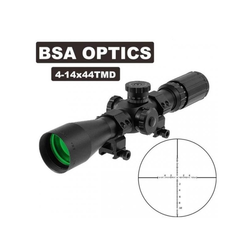 Lunette de tir BSA TMD 4-14x44 FFP avec colliers aux choix